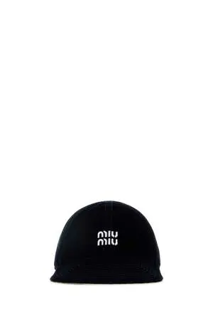 Miu Miu Miu Miu Velvet Baseball Cap With Logo Detail Blue