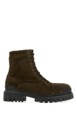 Balenciaga Suede Combat Strike Ankle Boots - Brown