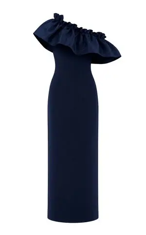 REDONDO BRAND Emilia One-shoulder Ruffled Maxi Dress - Blue