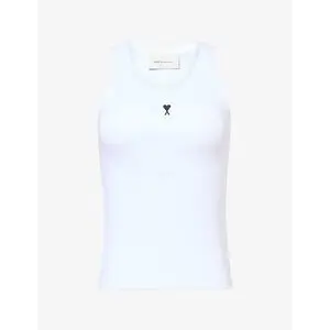 AMI Paris Logo-embroidered Stretch-rib Cotton Tank Top