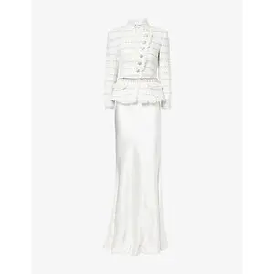 SELF-PORTRAIT Bouclé And Satin Maxi Dress - White