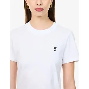 AMI Paris Contrast Logo-embroidered Cotton T-shirt