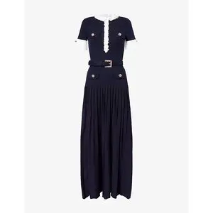 SELF-PORTRAIT Ribbed-knit Midi Dress - Navy