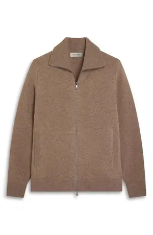 Bugatchi Wool Blend Full Zip Sweater Jacket - Tobacco