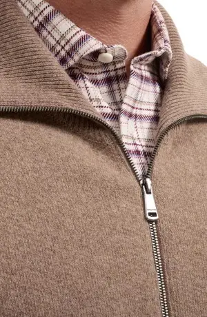 Bugatchi Wool Blend Full Zip Sweater Jacket - Tobacco