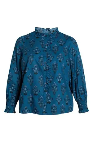 SUGARLIPS Minny Floral Frill Cotton Button-up Shirt