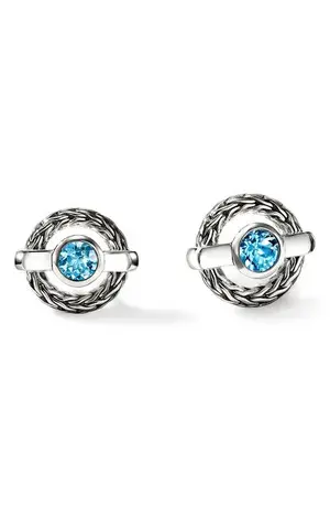 John Hardy Icon Treated Swiss Blue Topaz Stud Earrings - Silver