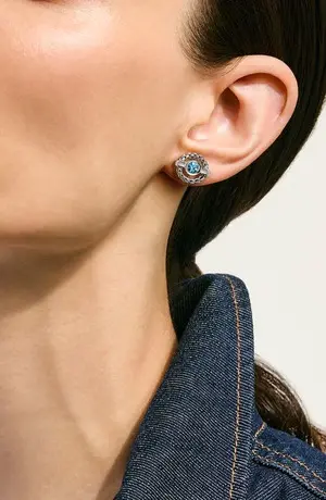 John Hardy Icon Treated Swiss Blue Topaz Stud Earrings