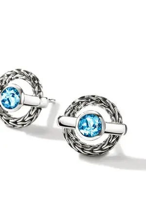 John Hardy Icon Treated Swiss Blue Topaz Stud Earrings