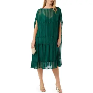 Marina Rinaldi Plissé Sleeveless Tiered Dress