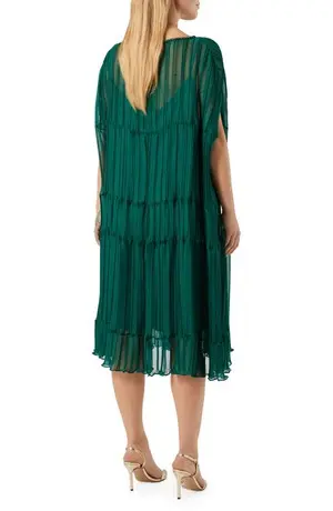 Marina Rinaldi Plissé Sleeveless Tiered Dress