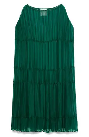 Marina Rinaldi Plissé Sleeveless Tiered Dress