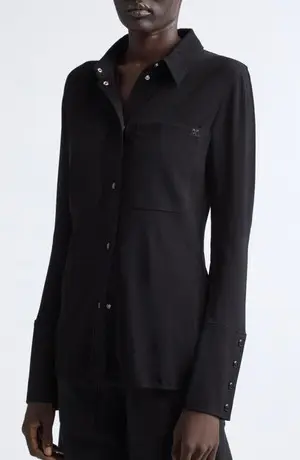 COURREGES Two-pocket Stretch Jersey Snap Front Shirt - Black