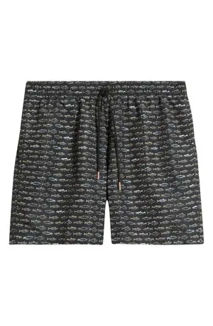 BOSS Danio Fish Print Swim Trunks - Black