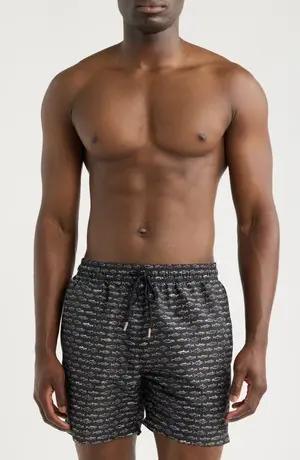 BOSS Danio Fish Print Swim Trunks - Black