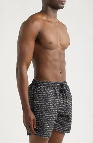 BOSS Danio Fish Print Swim Trunks - Black