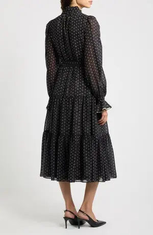 Kobi Halperin Polka Dot Tie Neck Midi Dress