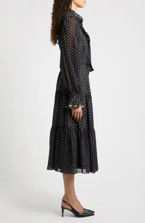 Kobi Halperin Polka Dot Tie Neck Midi Dress