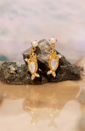 GIRLS CREW Seal Drop Earrings With Cubic Zirconia And Imitation Pearl