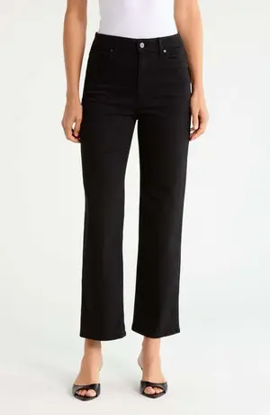 Paige Stevie High Waist Ankle Straight Leg Jeans - Black Shadow