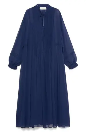 Marina Rinaldi Long Sleeve Pintuck Pleat Silk Georgette Dress