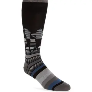Bugatchi Golf Stripe Cotton Blend Dress Socks - Black