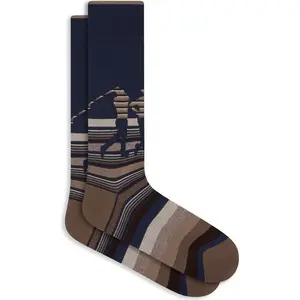 Bugatchi Golf Stripe Cotton Blend Dress Socks - Caramel