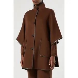 Marina Rinaldi Virgin Wool Cape With Contrast Piping