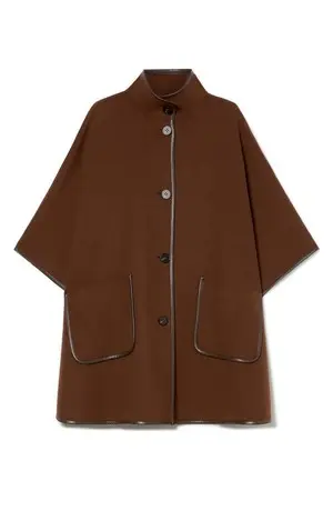 Marina Rinaldi Virgin Wool Cape With Contrast Piping