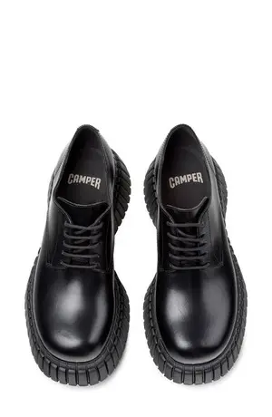 Camper Leather Derby With Chunky Ribbed Sole - Black