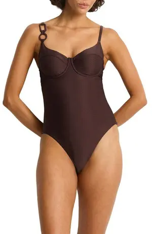 SEA LEVEL Textured Underwire One-piece Swimsuit - Cocoa