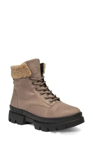 ARA Mist Bootie With Faux Shearling Collar And Lug Sole - Beige