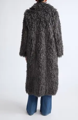 L'Agence Lizbeth Faux Fur Longline Jacket - Grey Olive