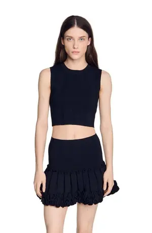 Sandro Ribbed Knit Sleeveless Crop Top