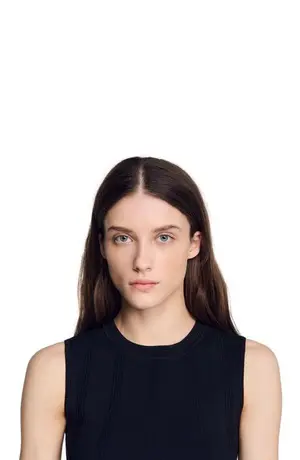 Sandro Ribbed Knit Sleeveless Crop Top