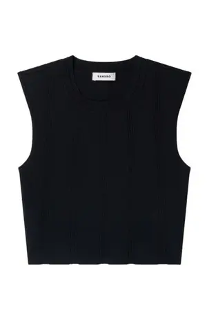 Sandro Ribbed Knit Sleeveless Crop Top