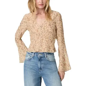 Paige Mila Metallic Floral Long Sleeve Silk Blend Button-up Shirt
