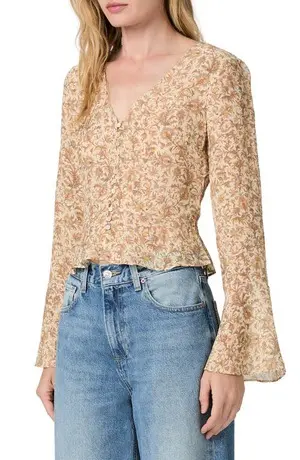 Paige Mila Metallic Floral Long Sleeve Silk Blend Button-up Shirt