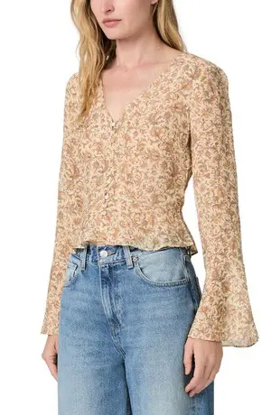 Paige Mila Metallic Floral Long Sleeve Silk Blend Button-up Shirt - Ecru Multi