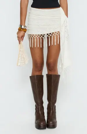 Princess Polly Winita Macrame Tassel Miniskirt - Cream