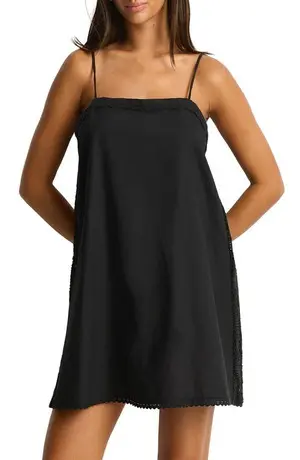 SEA LEVEL Linen Blend Panelled Cover-up Dress - Black