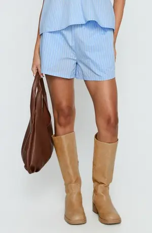 Princess Polly Carambola Striped Mid Rise Shorts - Blue