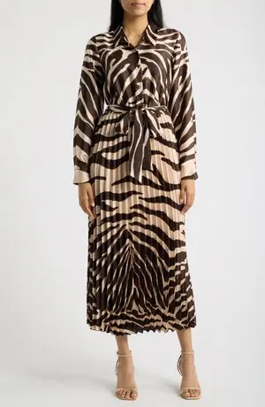 Sam Edelman Zebra Print Pleated Maxi Shirtdress