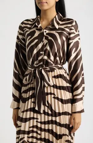 Sam Edelman Zebra Print Pleated Maxi Shirtdress