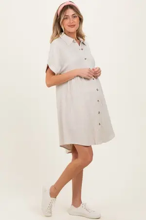 PINKBLUSH Dolman Sleeve Linen Shirt Dress - Cream