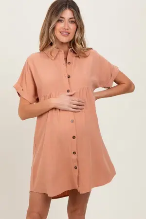 PINKBLUSH Dolman Sleeve Linen Shirt Dress