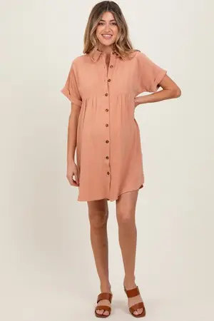 PINKBLUSH Dolman Sleeve Linen Shirt Dress