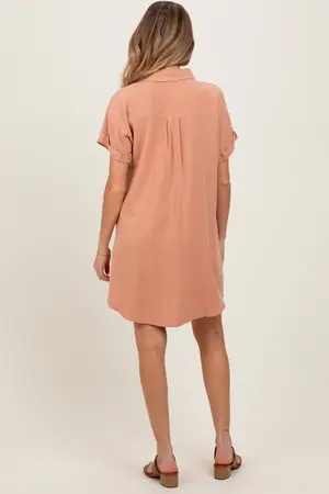 PINKBLUSH Dolman Sleeve Linen Shirt Dress