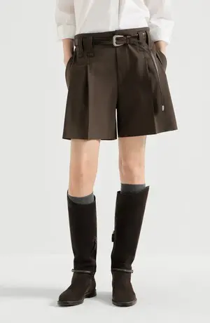 Brunello Cucinelli Tropical Luxury Wool Formal Shorts With Monili Detailing
