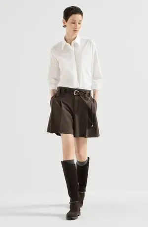 Brunello Cucinelli Tropical Luxury Wool Formal Shorts With Monili Detailing